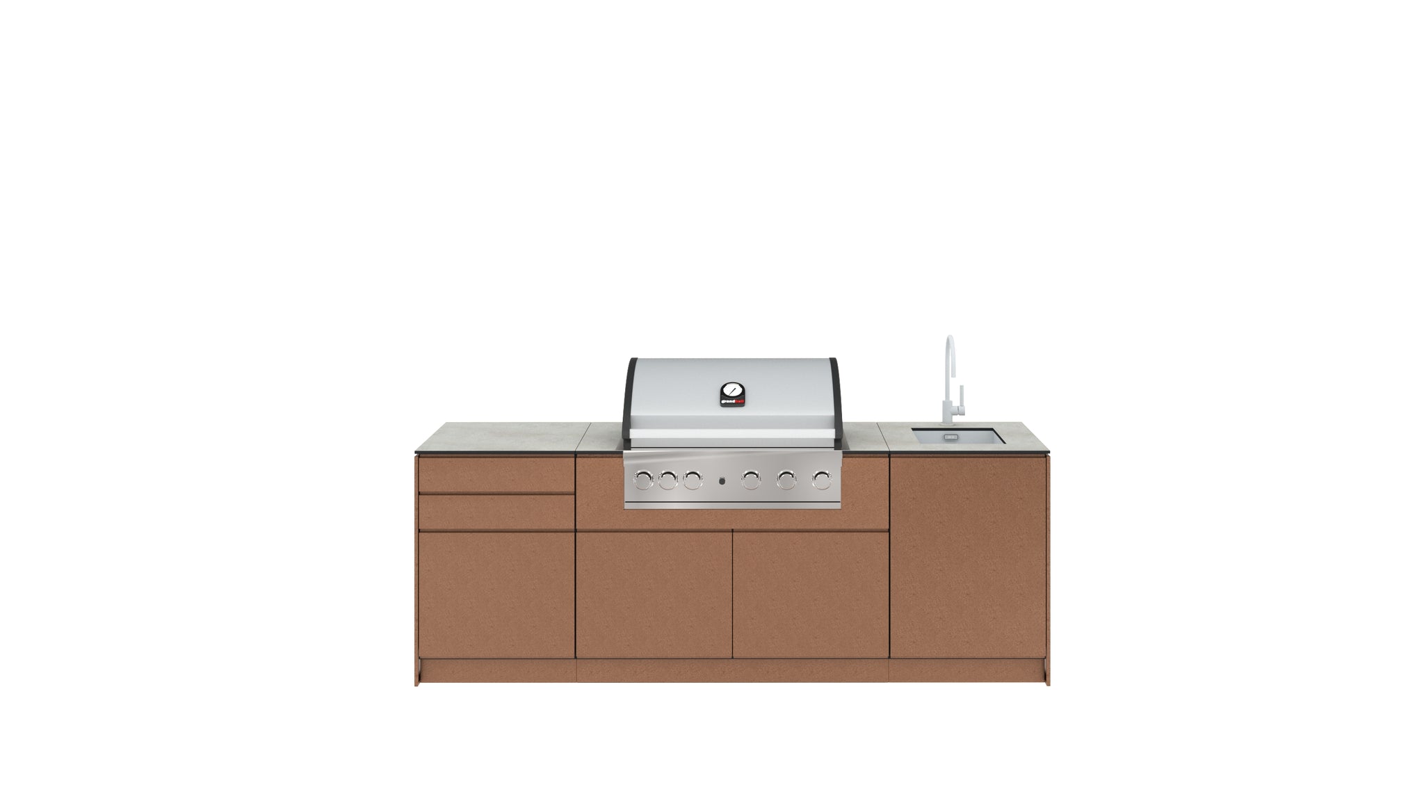 "Outdoor Kitchen with Corten Steel Doors & HPL Compact Countertop ...